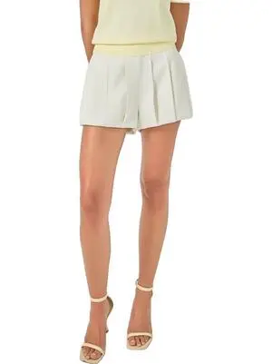 Endless Rose Pleated High-waist Tailored Shorts - Ivory