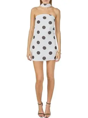 Endless Rose Polka Dot Strapless Mini Dress With Choker Tie - White/black
