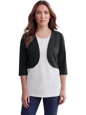 Roaman's Three-quarter Sleeve Bolero Cardigan - Black