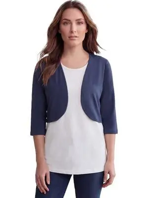 Roaman's Roaman's Three-Quarter Sleeve Bolero Cardigan Navy