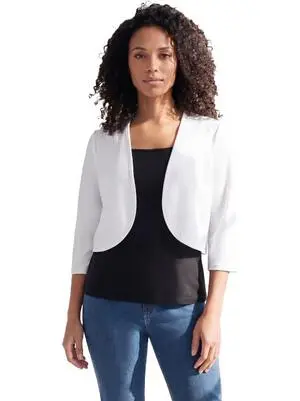 Roaman's Three-quarter Sleeve Bolero Cardigan - White