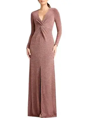 Dress The Population Aya Front Twist Long Sleeve Gown - Copper