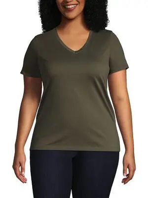 LANDS' END Lands' End Supima Cotton V-Neck T-Shirt Forest Moss