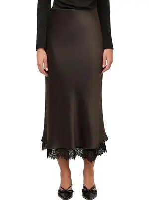 Fifteen Twenty Lace Trim Midi Skirt - Espresso