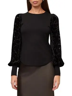 Fifteen Twenty Burnout Bishop-sleeved Ribbed Top - Black