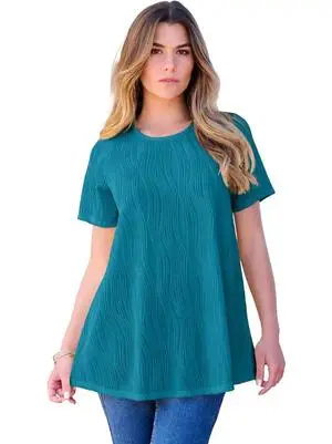 Roaman's Roaman's Textured Knit Swing Tee Deep Teal
