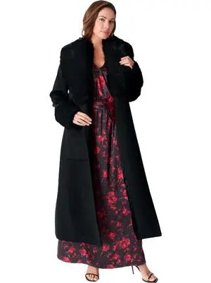 Roaman's Wool Blend Coat With Faux Fur Trim - Black