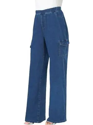 Roaman's Roaman's Wide Leg Cargo Knit Jeans Medium Wash