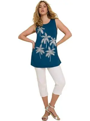 Roaman's Crewneck Sequin Tank - Ocean Sequin Palms