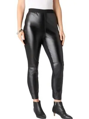 Roaman's Faux Leather Paneled Leggings - Black