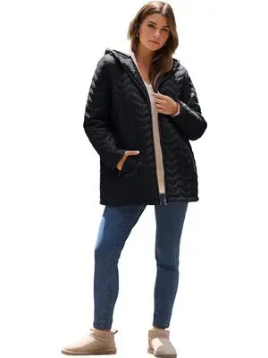 Roaman's Fleece Lined Quilted Jacket - Black