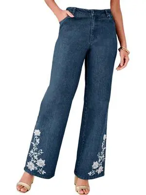 Roaman's Embellished Wide Leg Jeans - Blue