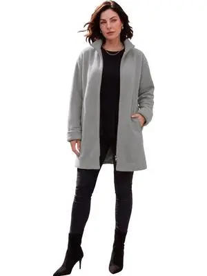 Roaman's Fleece Zip-up Coat - Medium Heather Grey
