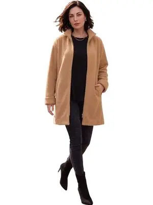Roaman's Fleece Zip-up Coat - Soft Camel