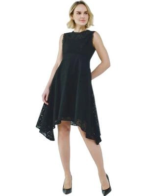 A.SHIMUS A.SHIMUS Sleeveless Organic Cotton Lace High Neck Asymmetric Hem Dress Black