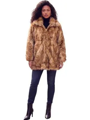 Roaman's Mid Length Hooded Faux Fur Coat - Fox
