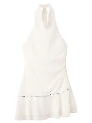 Mango Ruffled Halterneck Dress With Sequined Trim - White