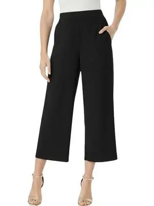 Roaman's Ultra Drape Wide Leg Pull-on Capri Pants - Black