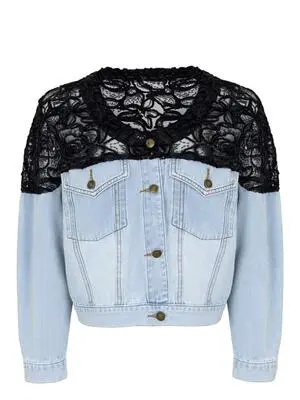 Saachi Floral Lace Denim Jacket - Blue