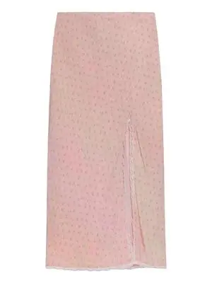 LoveShackFancy Silvia Floral Print Lace Trim Maxi Skirt - Pink
