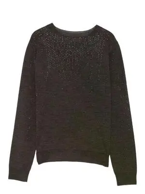 P.a.r.o.s.h Rhinestone Embellished Fine Knit Crew Neck Top - Brown