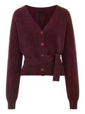 DONDUP Ribbed-knit Cardigan With Detachable Waist Belt - Red