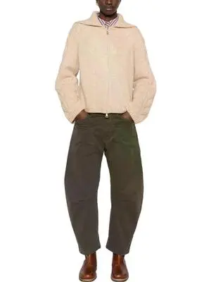 Moncler Moncler Cable-Knit Zip-Up Sweater Neutrals
