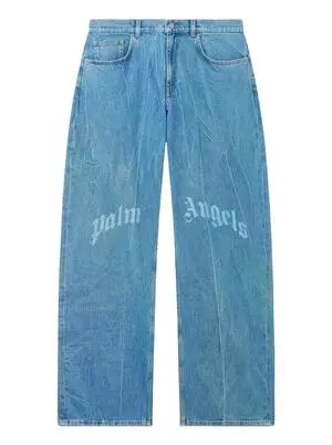 Palm Angels Logo Print Paneled Jeans - Blue