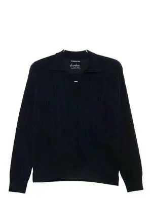 PUROTATTO Purotatto Navy Blue Cashmere Cable-Knit Sweater