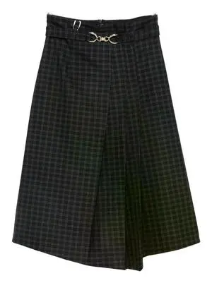 I BLUES Tartan Pleated Midi Skirt - Grey