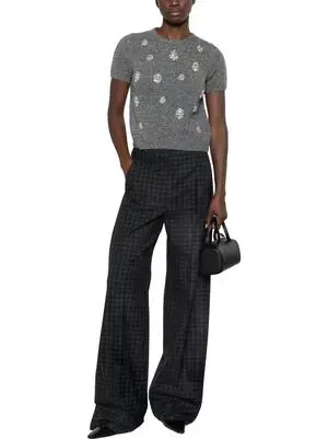 I BLUES Tartan Check Wide-leg Trousers - Blue