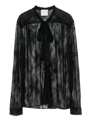 FORTE_FORTE Pussy-bow Lace Shirt - Black