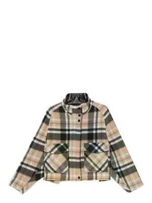 Pinko Double-layered Check-pattern High-neck Coat - Neutrals
