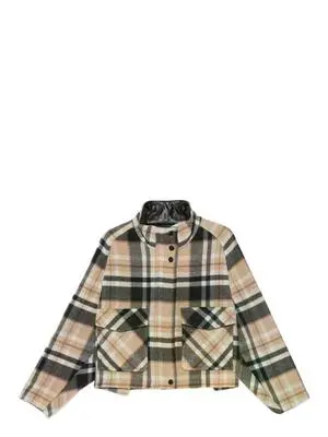 Pinko Double-layered Check-pattern High-neck Coat - Neutrals
