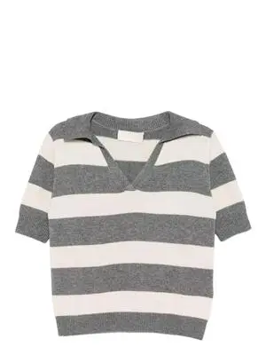 I BLUES I BLUES Striped Knit V-Neck Polo Top