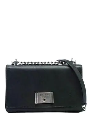 Prada Saffiano Lux Lock Chain Flap Crossbody Bag - Black