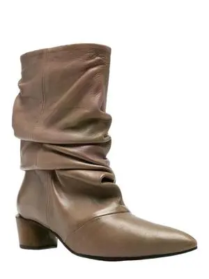 LISKA Ruched Pointed-toe Boots - Brown