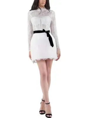 ARAFTU ARAFTU Lace Overlay Belted Mini Dress
