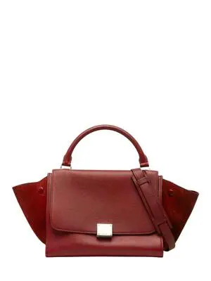 Celine 2016 Drummed Calfskin And Suede Trapeze Satchel - Red