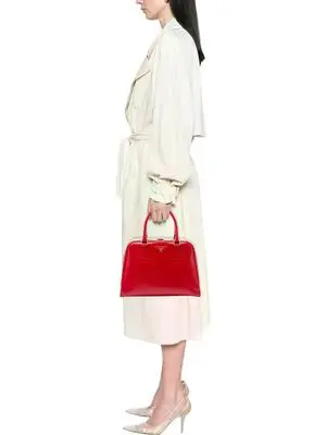 Prada Saffiano Vernice Pyramid Frame Handbag - Red