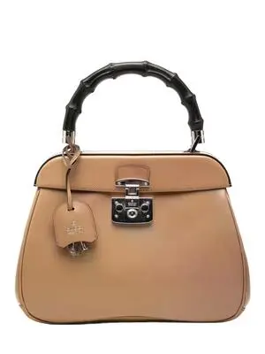 Gucci Gucci Smooth Calfskin Bamboo Lady Lock Handbag Neutrals