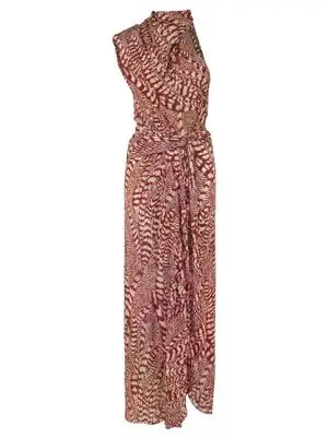 Johanna Ortiz Johanna Ortiz Burgundy Feather Print Maxi Dress Red