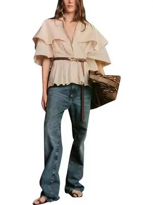 Johanna Ortiz Suspiro Gaucho Tiered Cape Top - Neutrals