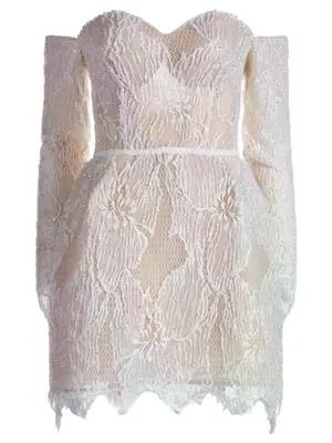 ARAFTU Sequin-embellished Lace-overlay Off-the-shoulder Mini Dress - White