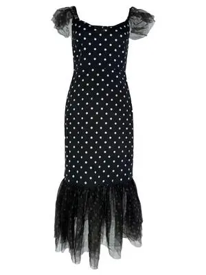 STAUD STAUD Black Polka Dot Tulle Trim Dress