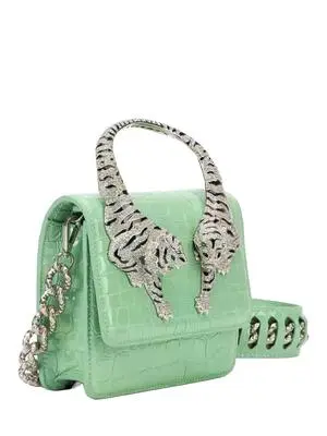Roberto Cavalli Embellished Tiger Handle Clutch Bag - Green