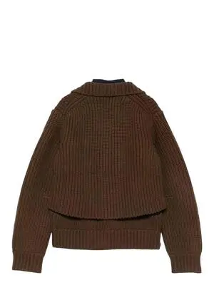 Sacai Double-breasted Layered Knit Coat - Brown