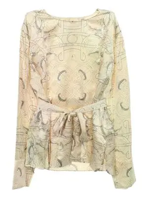 Hermès Silk Eperon D'or Print Belted Blouse - Neutrals
