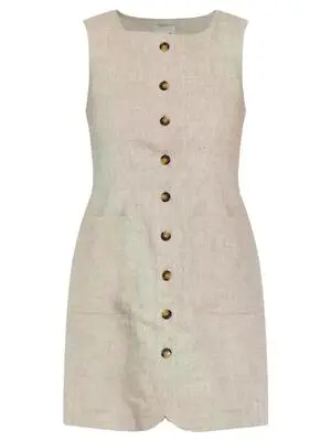 Posse Emma Linen Button-down Mini Dress - Neutrals