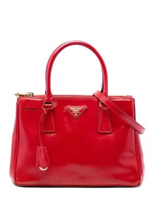 Prada Saffiano Vernice Galleria Double Zip Satchel - Red